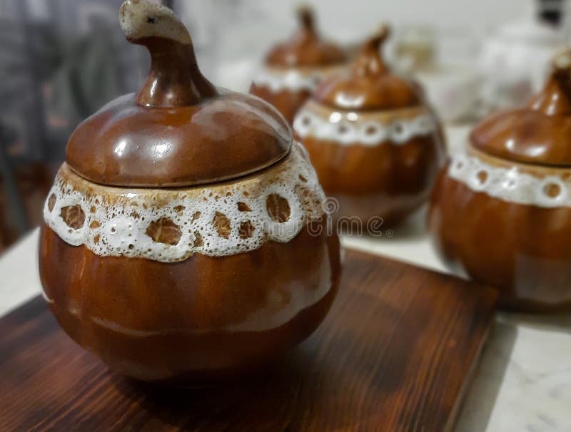 Ceramic Pot for Baking. Pots for Baking Roast Stock Photo - Image of ...