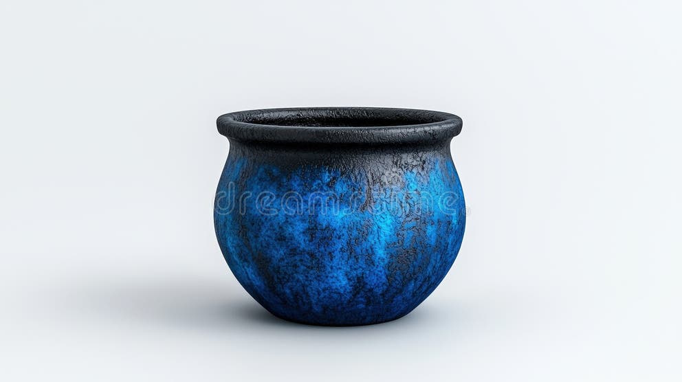 Ceramic Pot with Blue and Black Texture Isolated on White Background ...
