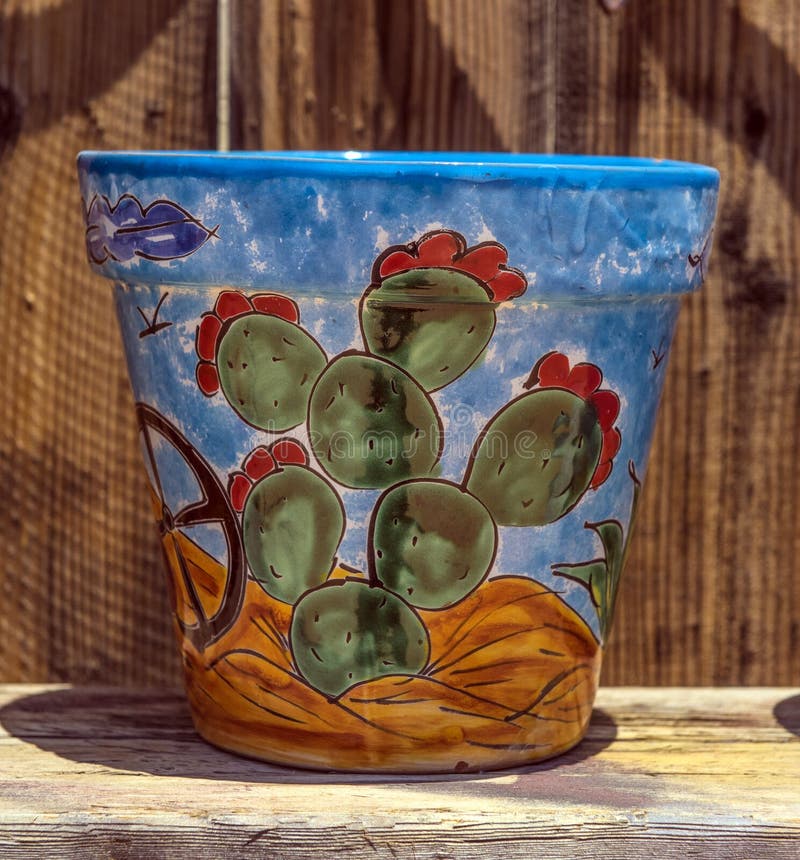 Ceramic Pot with Bright Drawings Stock Photo - Image of garden ...