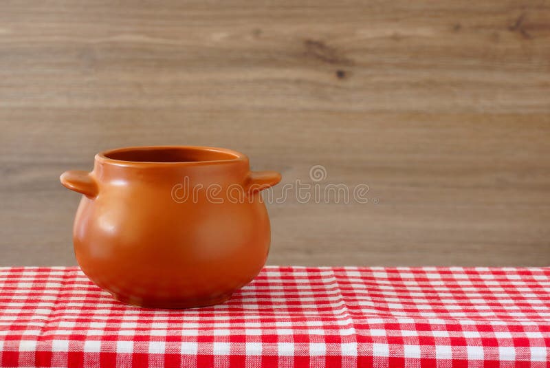 Ceramic Pot on a Checkered Tablecloth Stock Image - Image of wood ...