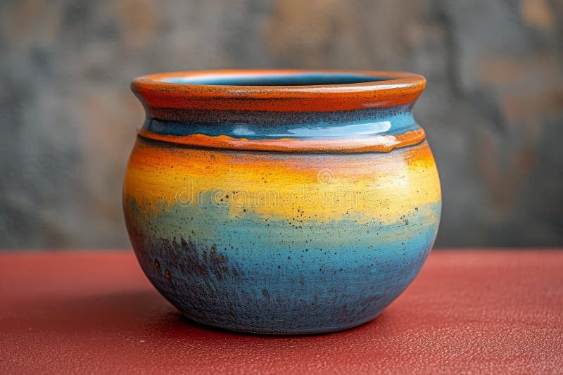 Ceramic Pot with Colorful Gradient Design Displayed on Rustic Table in ...