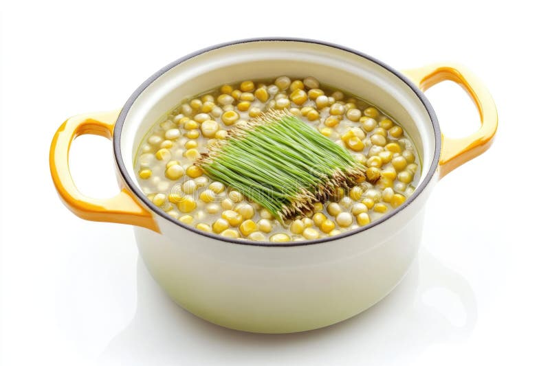 A Ceramic Pot Filled with Soil and a Small Corn Plant Sprouting Out ...