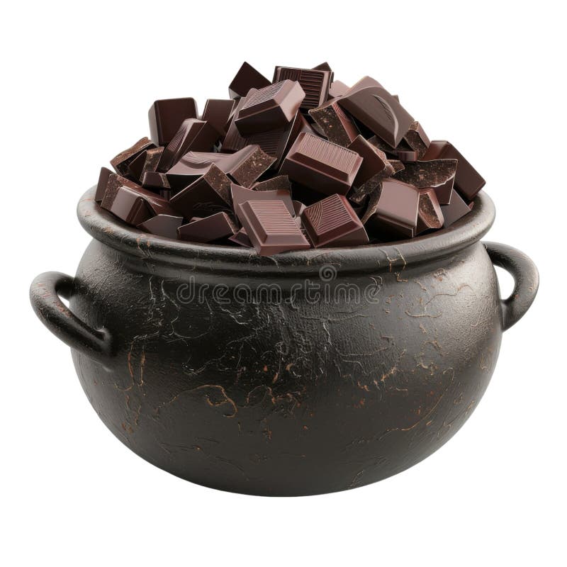 A Ceramic Pot Overflowing with Dark Chocolate Pieces Stock Photo ...