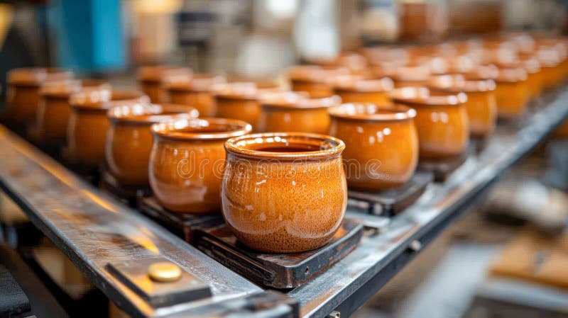 Ceramic Pots on Assembly Line in Factory for Mass Production Stock ...