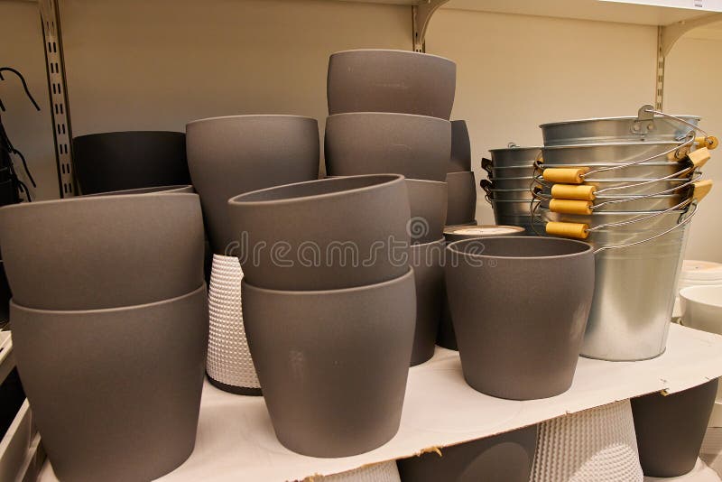 Ceramic Pots for Indoor and Garden Plants in the Store on the Shelf ...