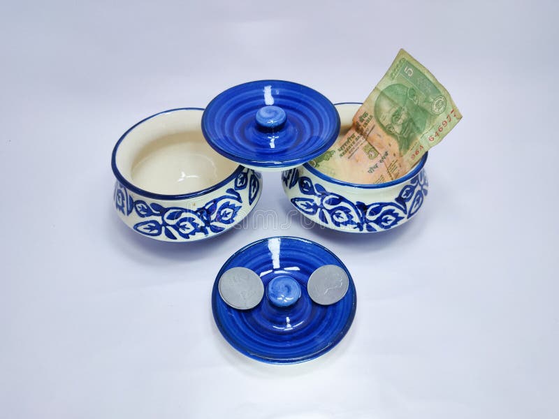 The Ceramic Pots Isolated on White Background with Indian Currency and ...