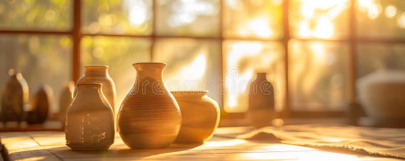 Ceramic Pottery in Golden Sunset Light Stock Image - Image of pots ...