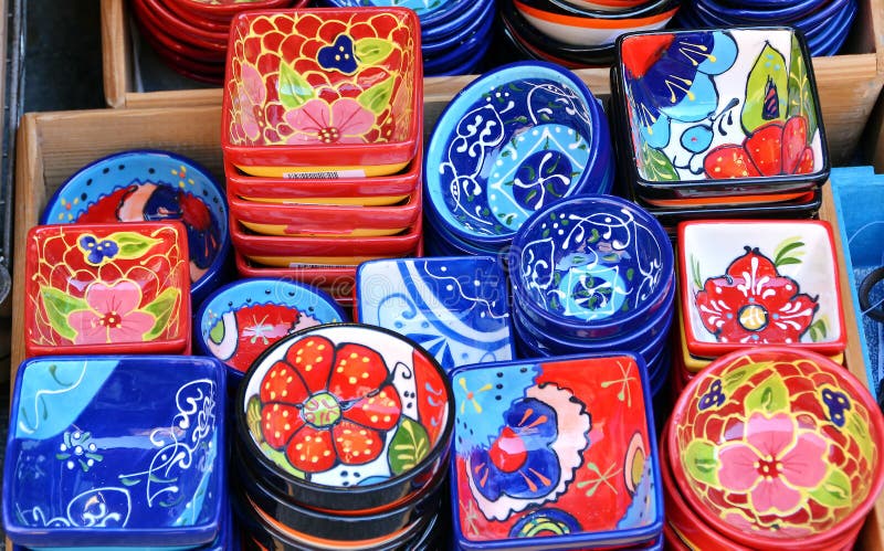 Colorful Ceramic Pottery, Spain Stock Photo - Image of handicrafts ...