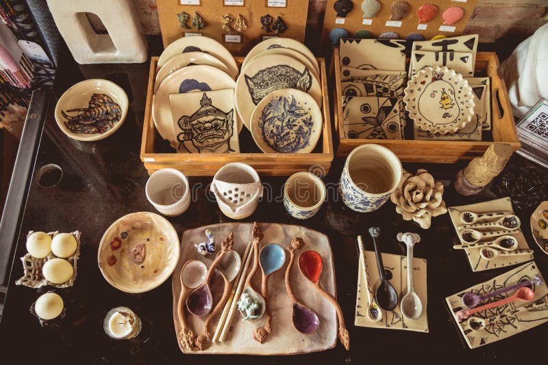 Ceramic Products on the Shelves for Sale at the Workshop Stock Image ...