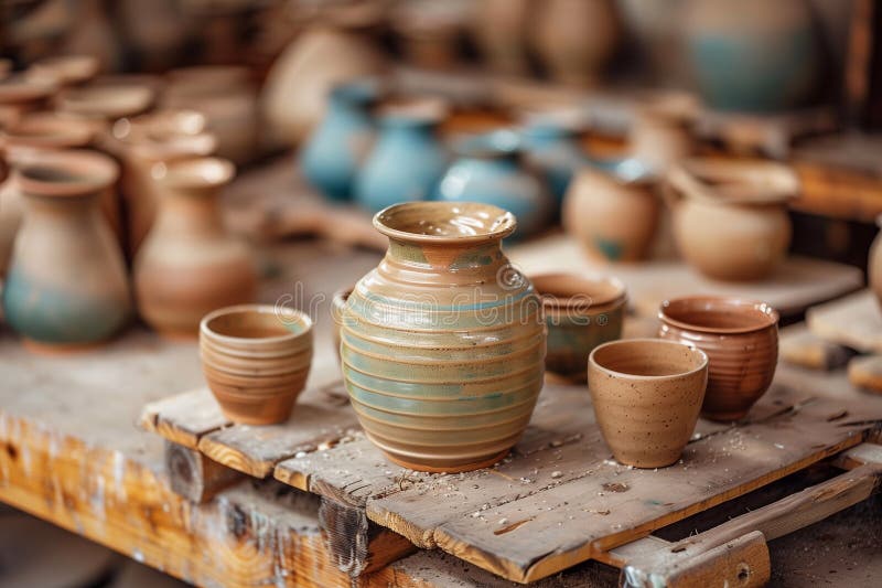 Ceramic Products. Shop Selling Handmade Ceramics Stock Illustration ...