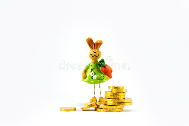 Ceramic Rabbit and Gold Coins. Stock Image - Image of holiday, gold ...