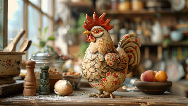 Ceramic Rooster in Rustic Kitchen Setting - Generative Ai Stock ...