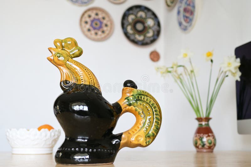Ceramic Rooster Statue on the Kitchen Table Stock Image - Image of clay ...