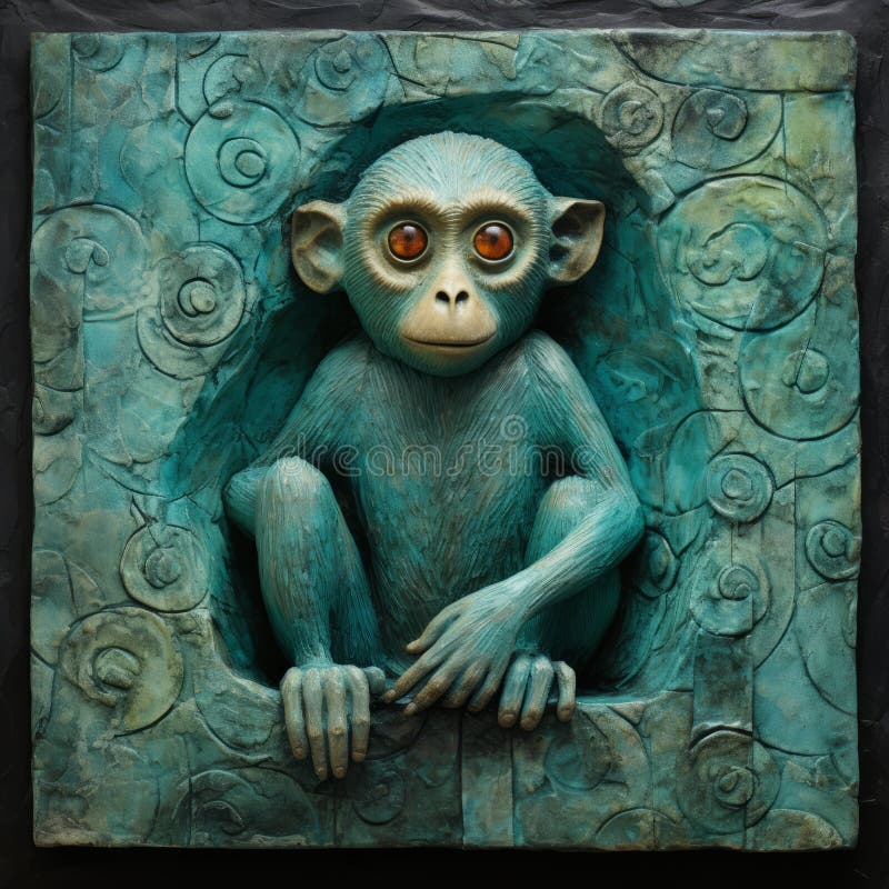 Dark Turquoise Ceramic Monkey Surrealistic Fantastical Wall Art Stock ...
