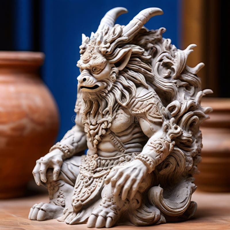 A Ceramic Sculpture of a Mythical Creature or Deity Capturing T Stock ...