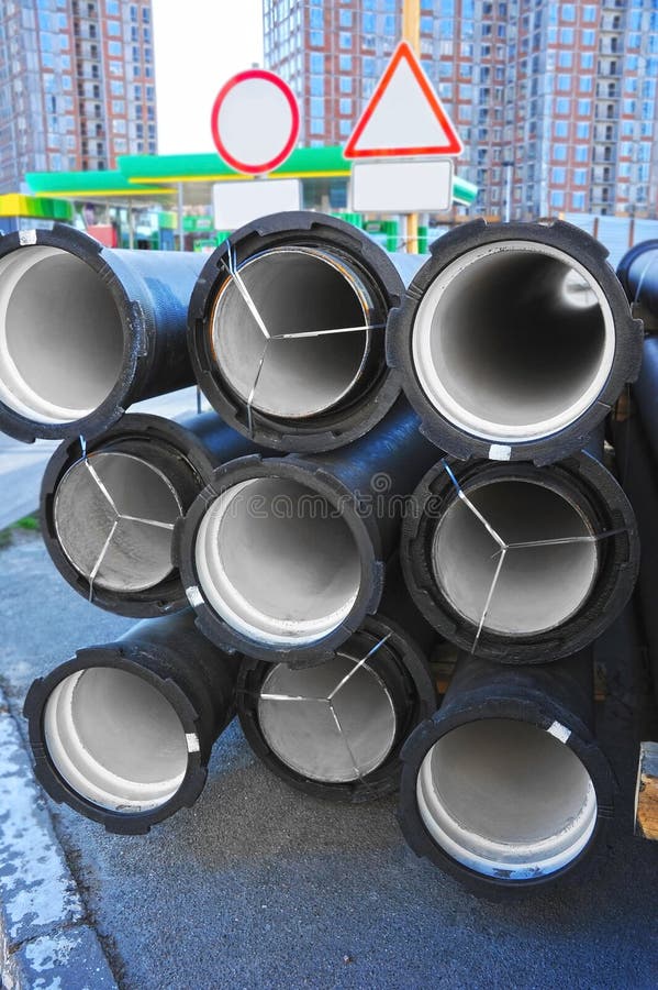 Ceramic sewer pipe stock image. Image of large, construction - 143104921