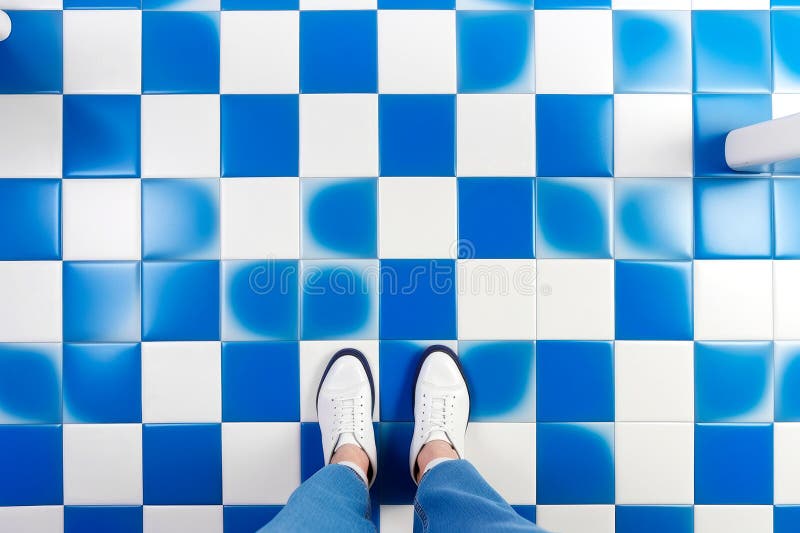 Ceramic Square Tiles with White and Blue Design. Interior Design Stock ...