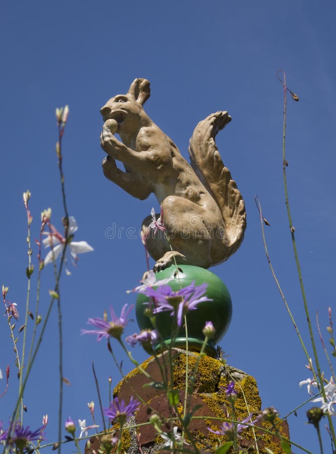 Ceramic Squirrel Atop a Gatepost Stock Image - Image of humorous ...