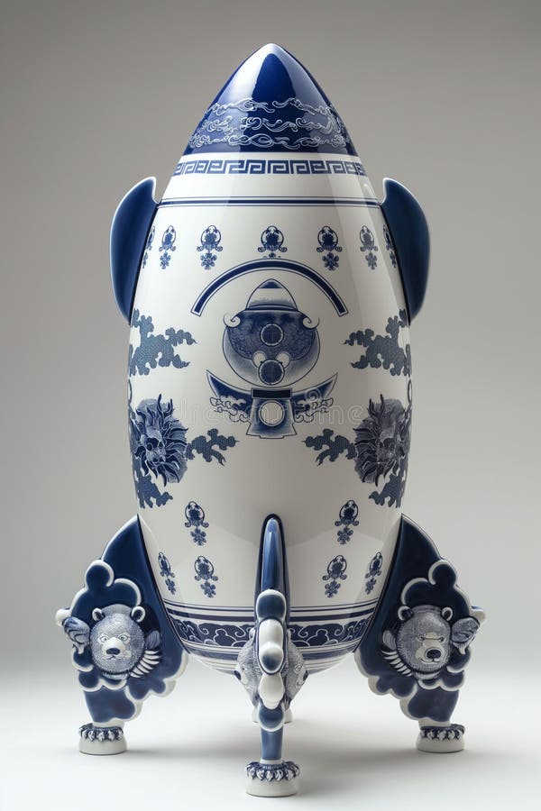 Ceramic Statuette of a Rocket Painted Under Gzhel. Stock Illustration ...