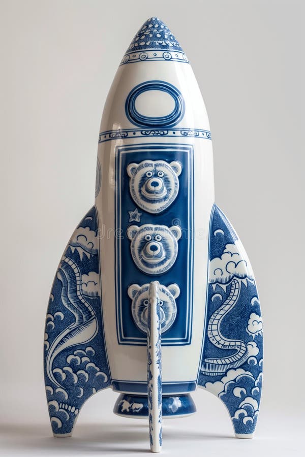 Ceramic Statuette of a Rocket Painted Under Gzhel. Stock Illustration ...