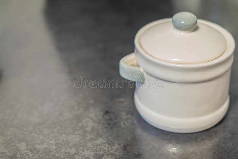 Ceramic Sugar Bowl on Black Table Top. Kitchenware Close Up Stock Image ...