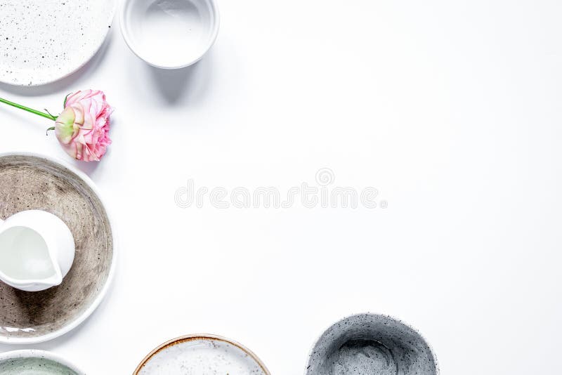 Ceramic Tableware Top View On White Background Mock Up Stock Photo ...