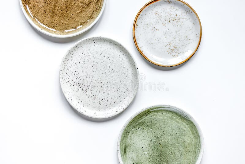 Ceramic Tableware Top View on White Background Mock Up Stock Image ...