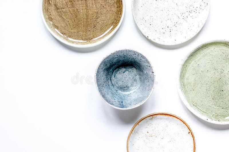 Ceramic Tableware Top View on White Background Mock Up Stock Photo ...
