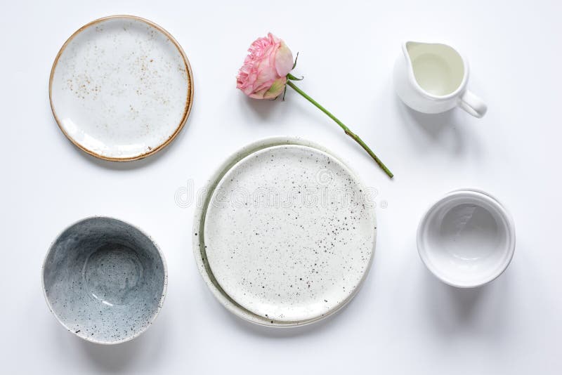 Ceramic Tableware Top View on White Background Mock Up Stock Photo ...