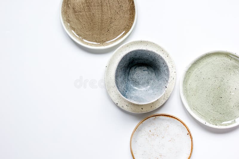 Ceramic Tableware Top View on White Background Mock Up Stock Photo ...
