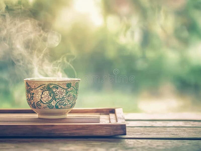 A Ceramic Tea Cup with a Delicate Floral Pattern, Filled with Steaming ...