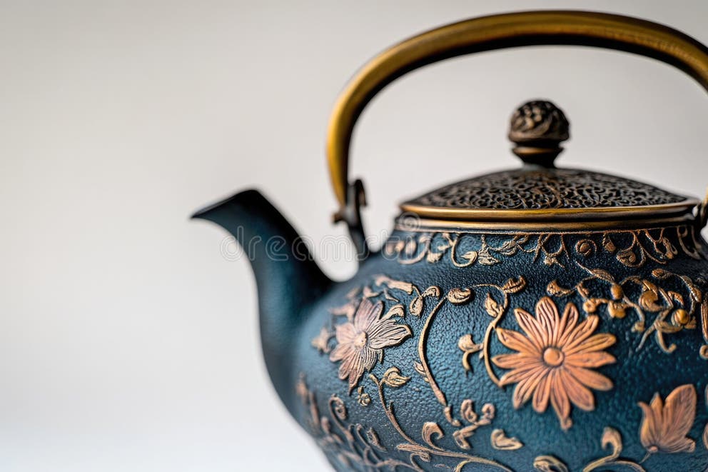 A Ceramic Tea Pot with a Handle Sitting on a Table, Ready for Use Stock ...