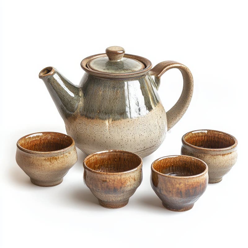 A Ceramic Teapot with Four Matching Cups, Designed for Serving Tea ...