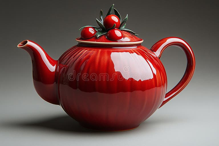 Ceramic Teapot in Shape of a Red Tomato in a Classic Style on a White ...
