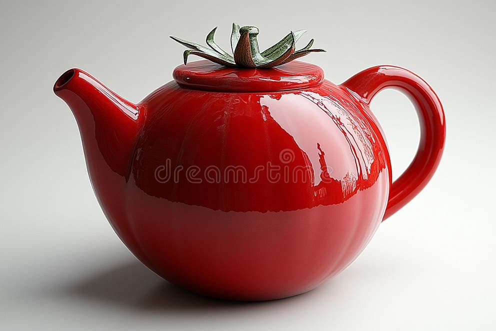 Ceramic Teapot in Shape of a Red Tomato in a Rustic Style on a White ...