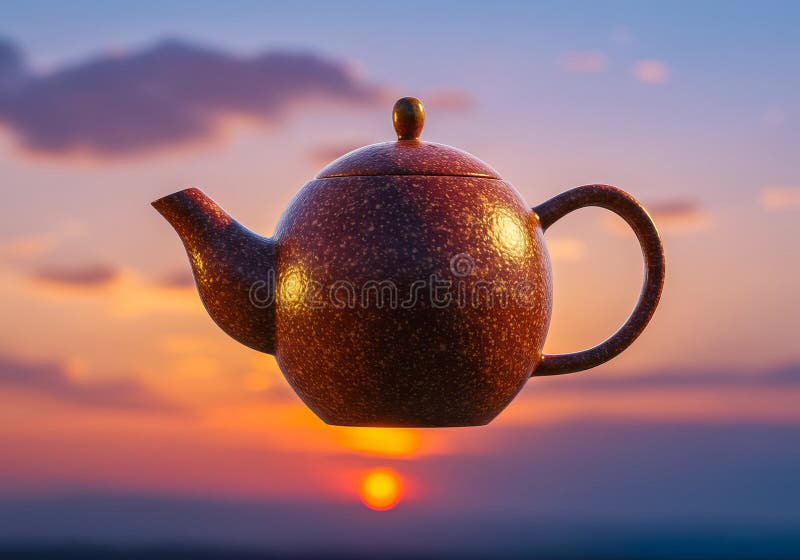 Ceramic Teapot Silhouette Against Stunning Sunset Sky with Soft Clouds ...