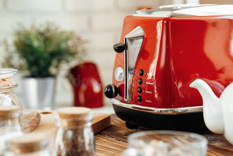 Ceramic Teapot and Toaster, Kitchen Table Close Up Stock Photo - Image ...