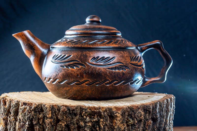 Ceramic Teapot on a Wooden Stump. Tea Ceremony Stock Photo - Image of ...