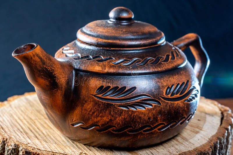 Ceramic Teapot on a Wooden Stump. Tea Ceremony Stock Photo - Image of ...