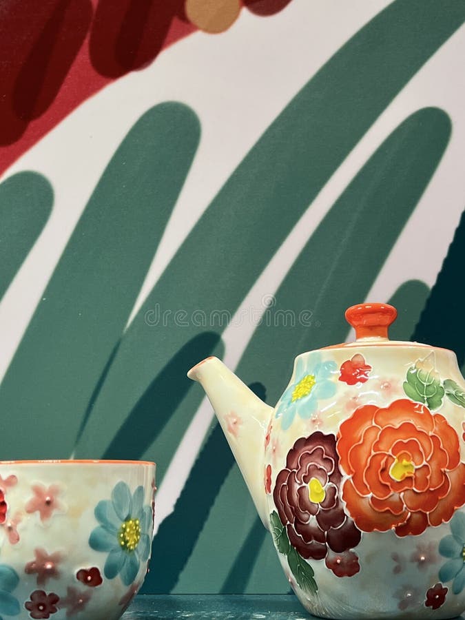 Ceramic Pattern of Teapot and Cup Stock Photo - Image of cake, pink ...