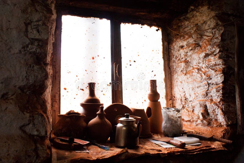 Ceramic things on a window stock image. Image of homemade - 40818907