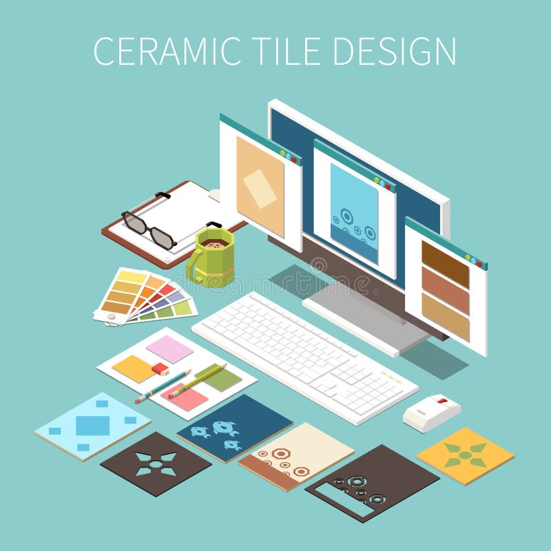 Ceramic Tile Production Isometric Background Stock Vector ...