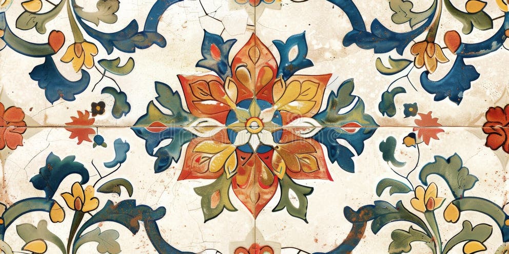 Ceramic Tile with Floral Pattern and Symmetrical Designs. Classic ...