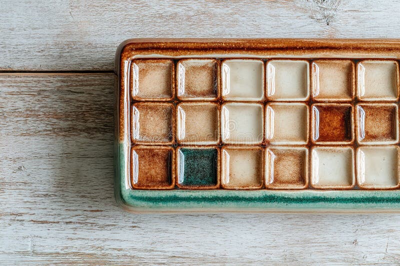 Ceramic Tile with Glossy Finish Arranged in a Grid Pattern on a Wooden ...