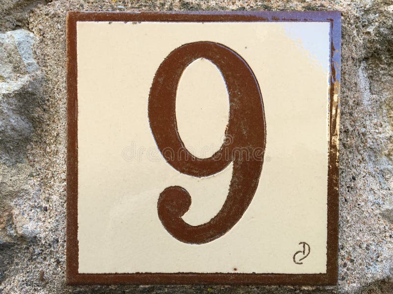 Ceramic Tile with Number Nine 9 Stock Image - Image of brown, wall ...