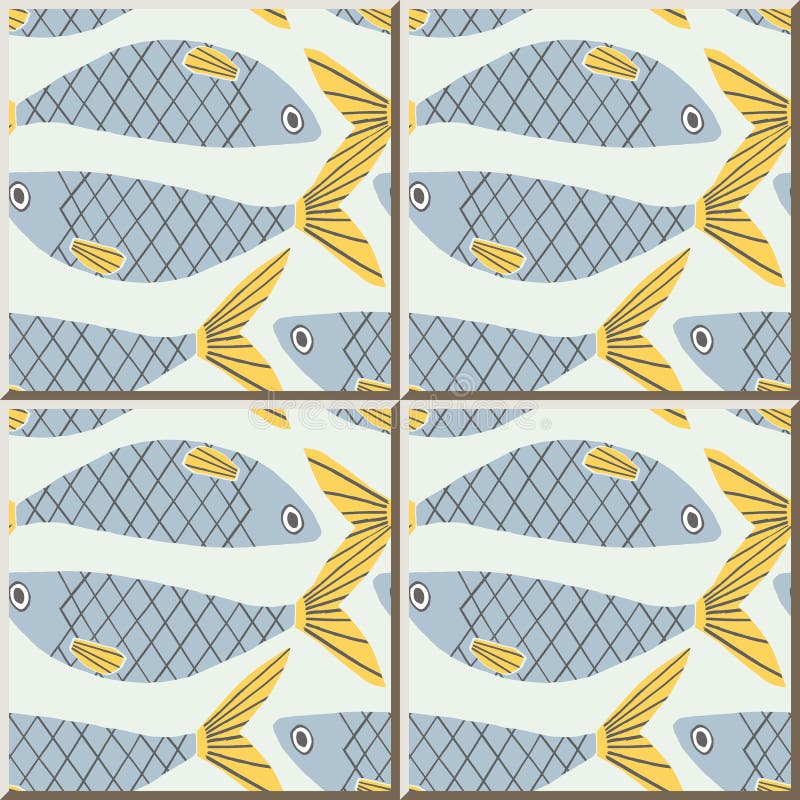 Ceramic Tile Pattern Cartoon Fish Stock Vector - Illustration of ...
