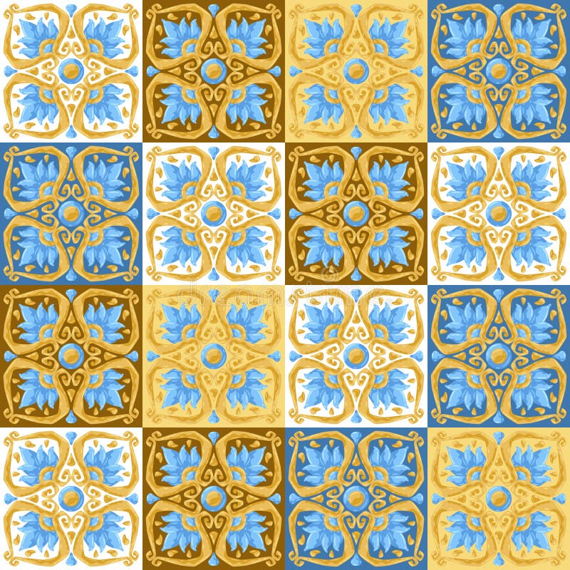 Ceramic Tile Pattern with Flowers. Stock Vector - Illustration of ...