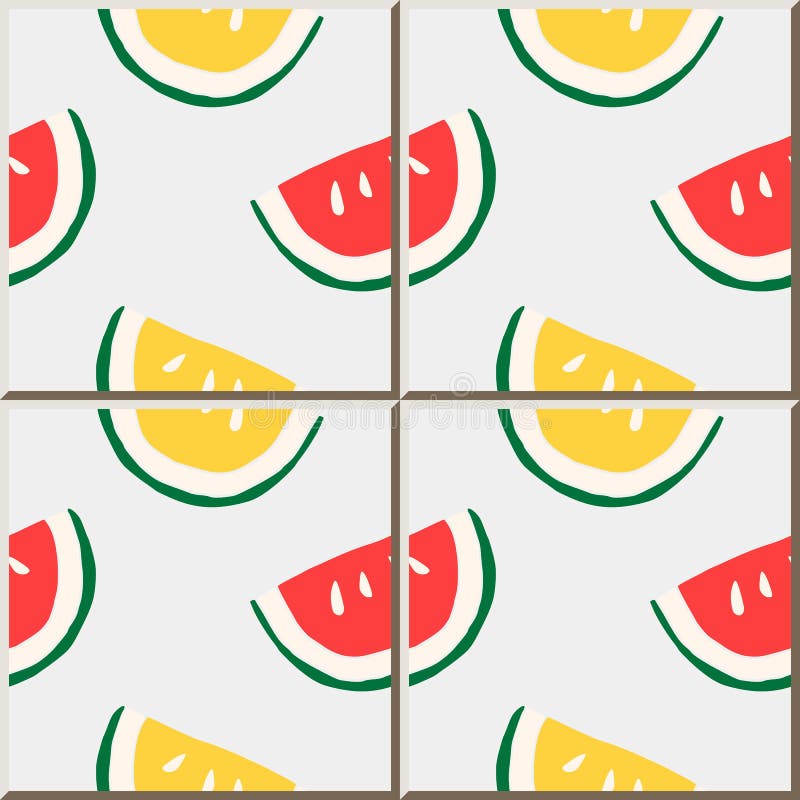 Ceramic Tile Pattern Hand Drawn Water Melon Stock Vector - Illustration ...