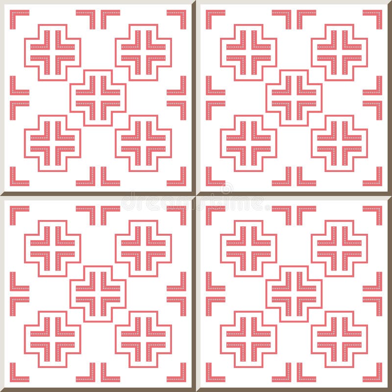 Ceramic Tile Pattern Pink Cross Geometry Frame Dot Line Stock Vector ...