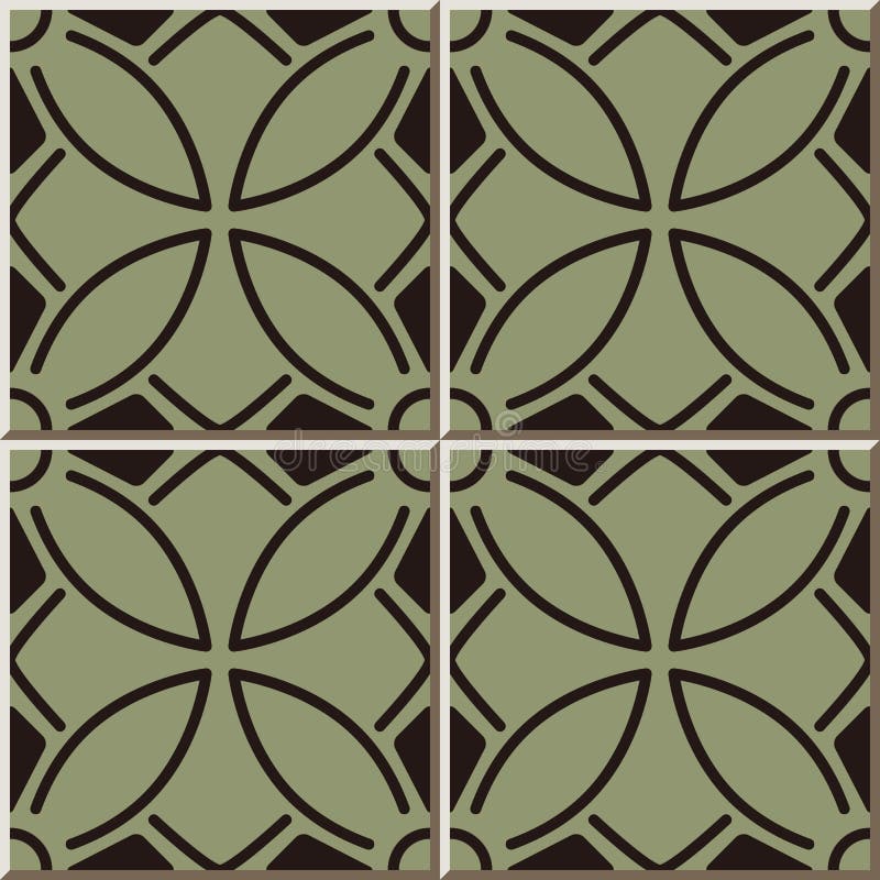 Ceramic Tile Pattern Round Curve Cross Frame Line Flower Stock Vector ...